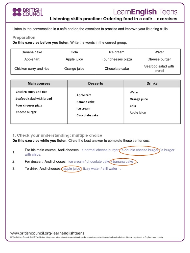 Ordering Food in A Cafe - Exercises 4 | PDF