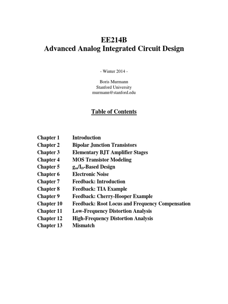 Advanced Analog Integrated Circuit Design B Murmann Pdf Bipolar Junction Transistor Pn 