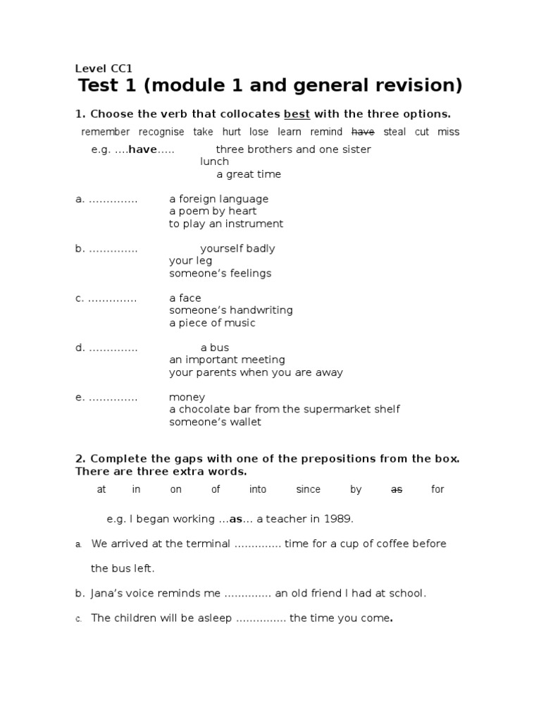 Test 1 (Module 1 and General Revision) : Level CC1 | PDF