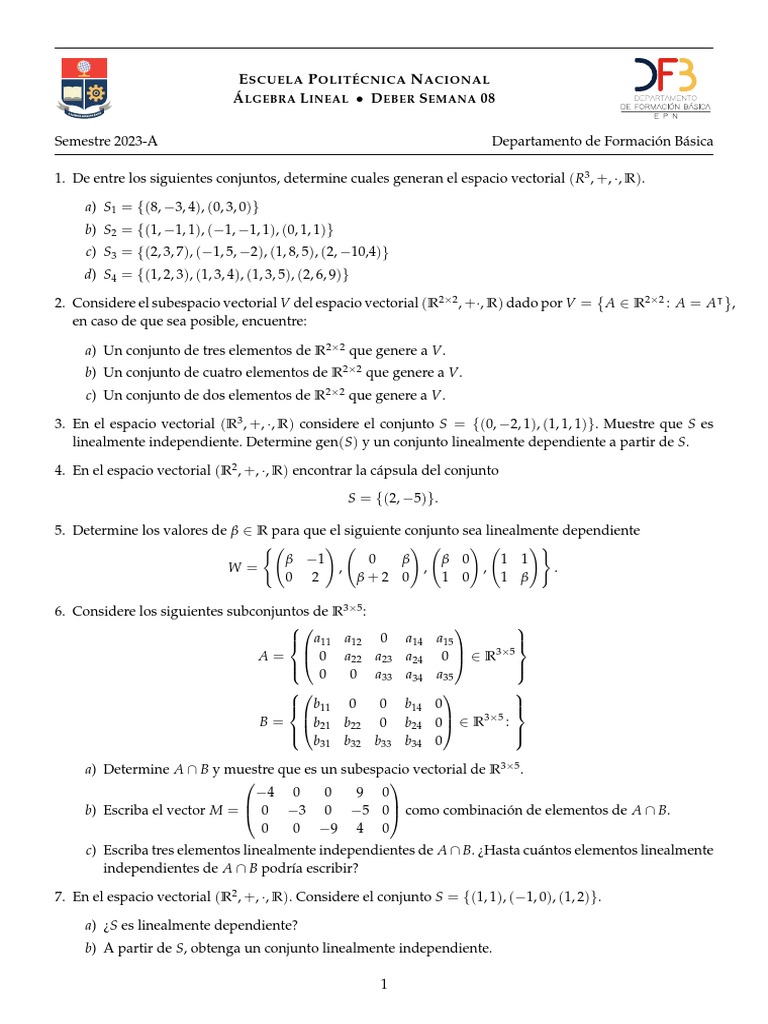 Semana 8 Hoja de Deber 8 | PDF | Espacio vectorial | Conceptos matemáticos