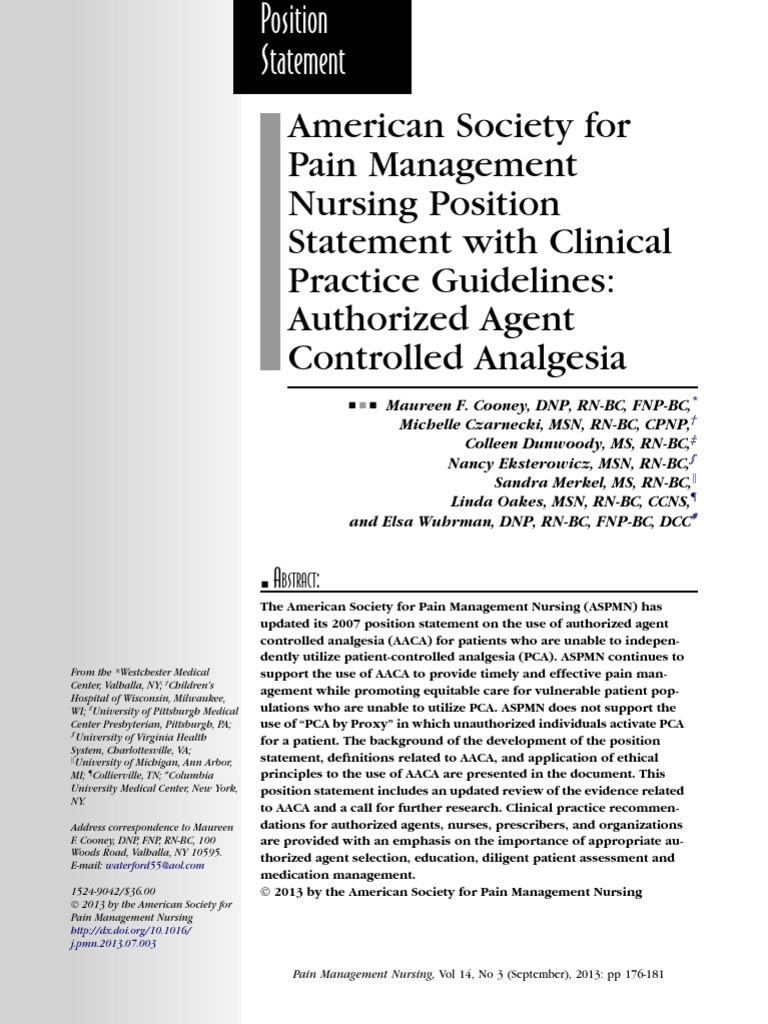 American Society For Pain Management Nursing Position Statement With ...