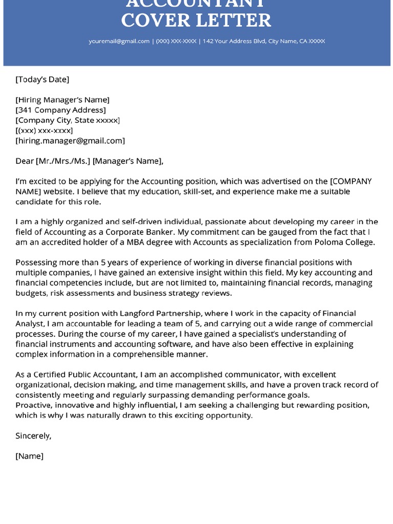 Accountant Cover Letter Example Template | PDF