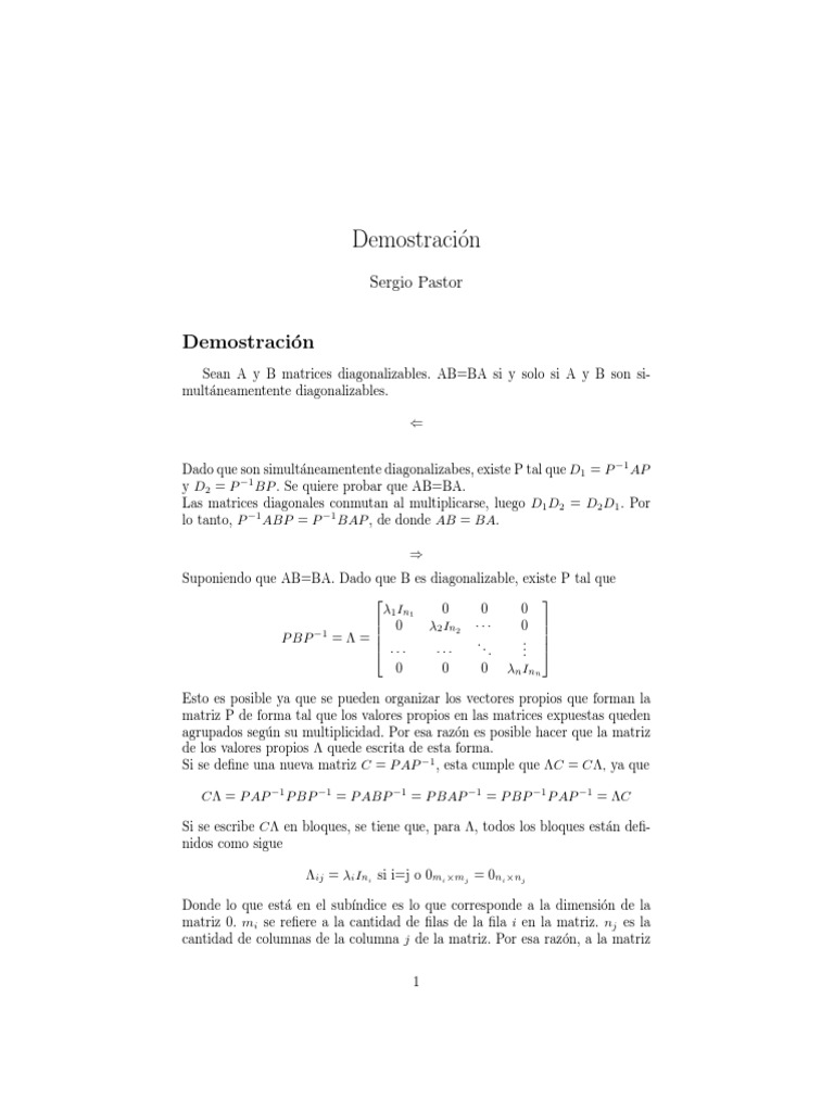 Matrices Simultáneamente Diagonalizables | PDF | Matriz (Matemáticas) | Valores propios y ...