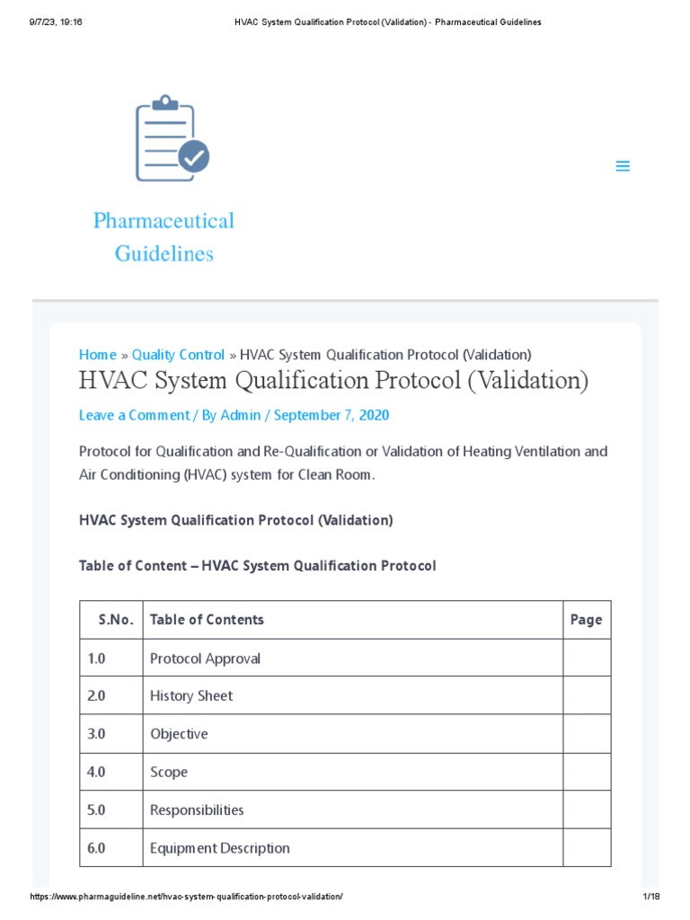 HVAC System Qualification Protocol (Validation) - Pharmaceutical Guidelines | PDF | Calibration ...