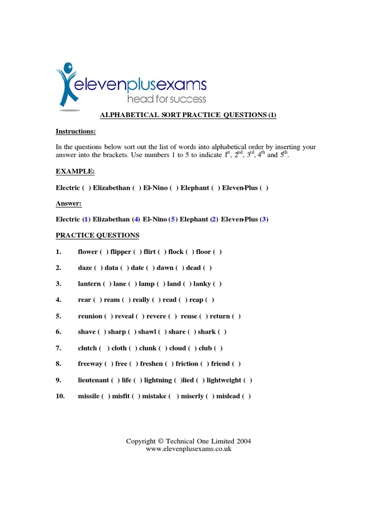16-Alphabetical Sort Practice Questions 1 | PDF