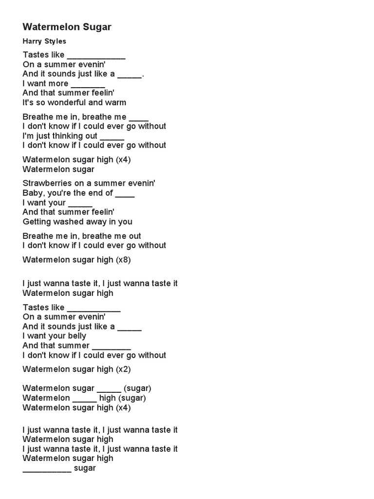 "Watermelon Sugar Lyrics Overview" | PDF