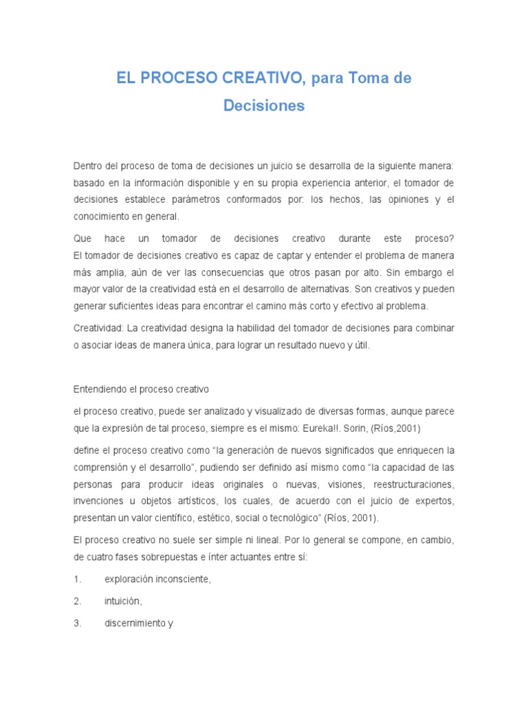 El Proceso Creativo | PDF | Creatividad | Intuición
