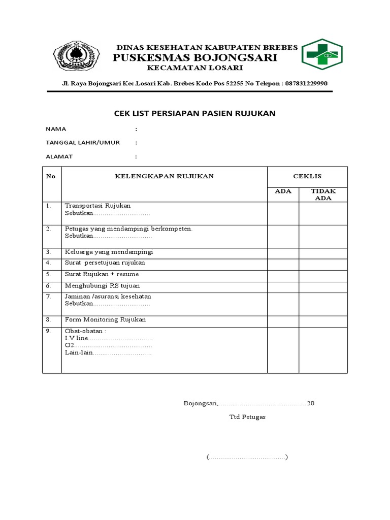 Ceklis Persiapan Rujukan | PDF