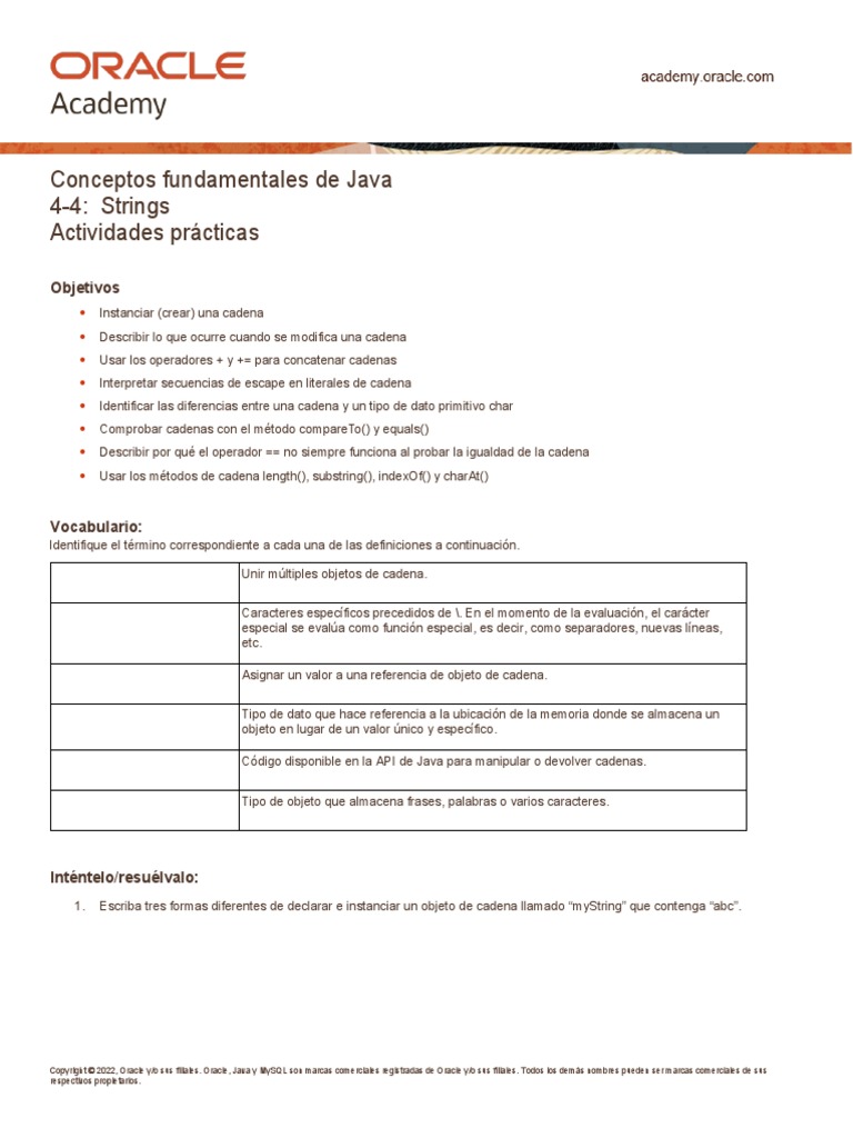 JF 4 4 Practice Esp | PDF | Cadena (informática) | Java (lenguaje de ...