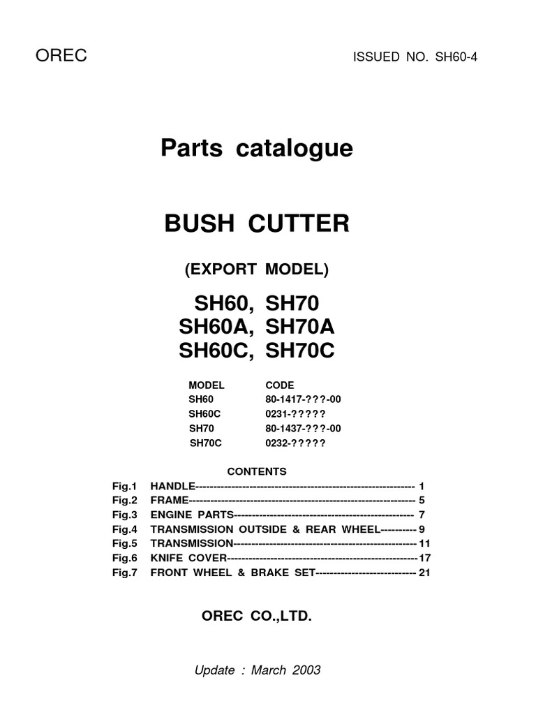 Sh70 Orec Tondeuse Debroussailleuse Vue Eclatee | PDF | Axle | Land ...