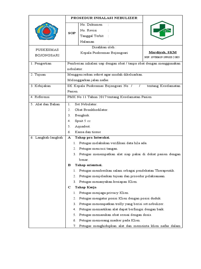 Sop Inhalasi Nebulizer | PDF