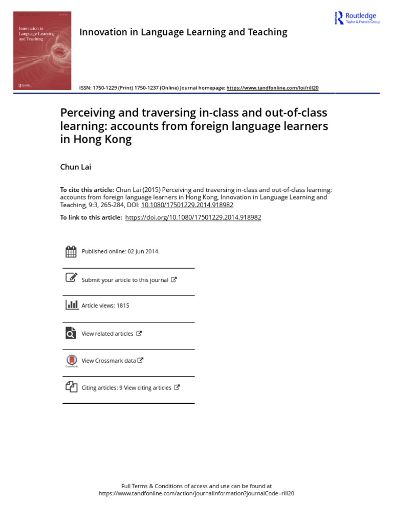 Perceiving and Traversing in Class and Out of Class Learning Accounts From Foreign Language ...
