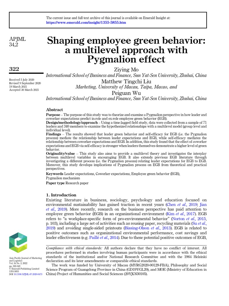 Shaping Employee Green Behavior | PDF | Leadership | Self Efficacy