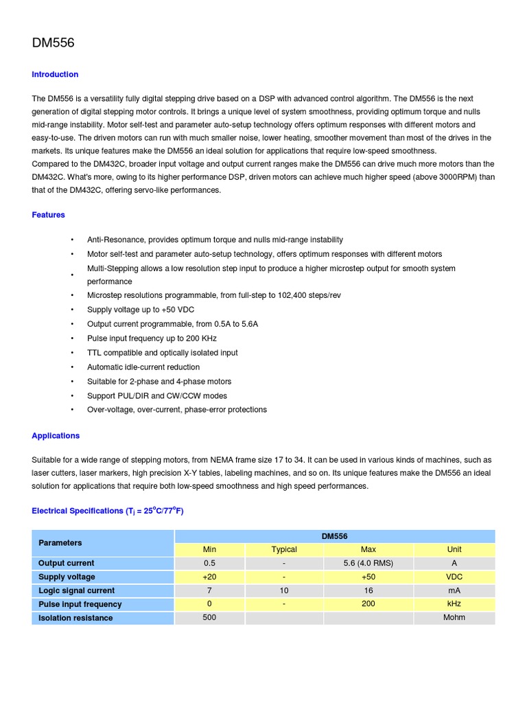 DM556 Manual | PDF | Electric Motor | Electronics