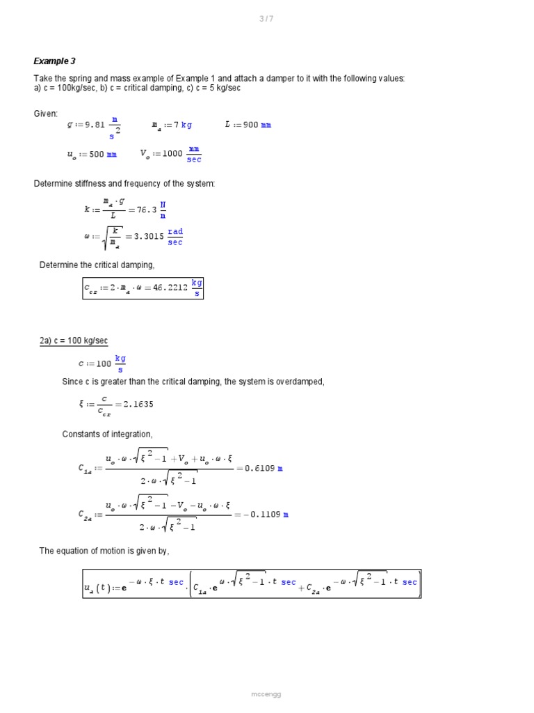 Unit 2 - Examples SDOF Free Damped Vibration | PDF | Damping | Applied Mathematics