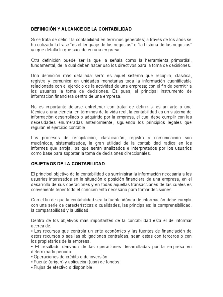 Definición y Alcance de La Contabilidad Ii | PDF | Contabilidad | Economias