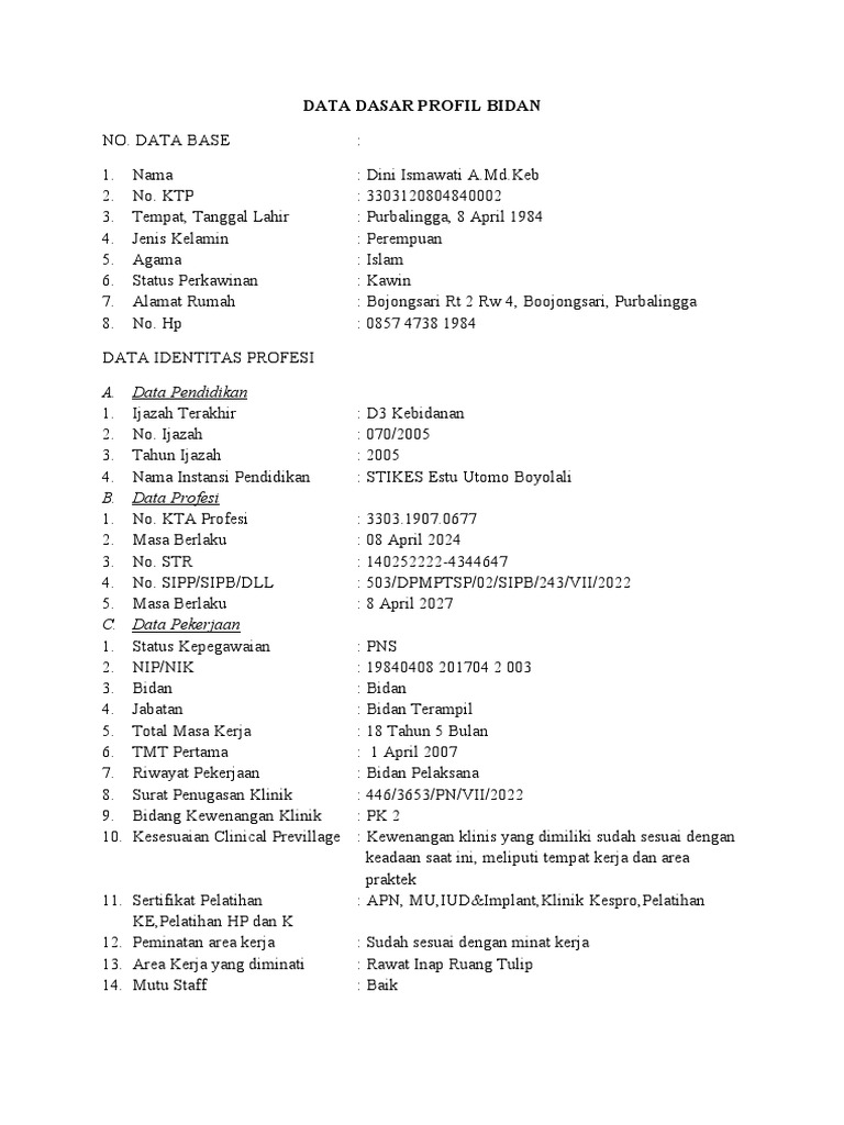 Data Dasar Profil Bidan | PDF | Kesehatan Holistik