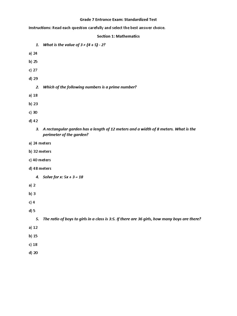 Grade 7 Entrance Exam | PDF | Nature | Chemistry