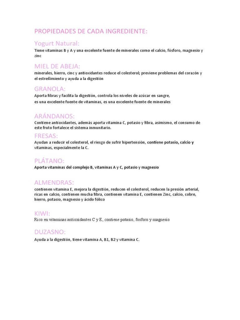 Propiedades de Cada Ingrediente | PDF | Salud y bienestar