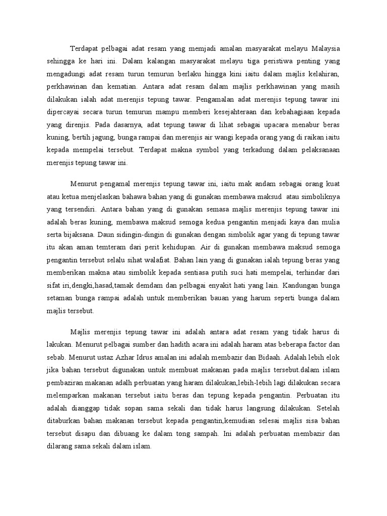 Adat Merenjis Tepung Tawar Pengantin | PDF
