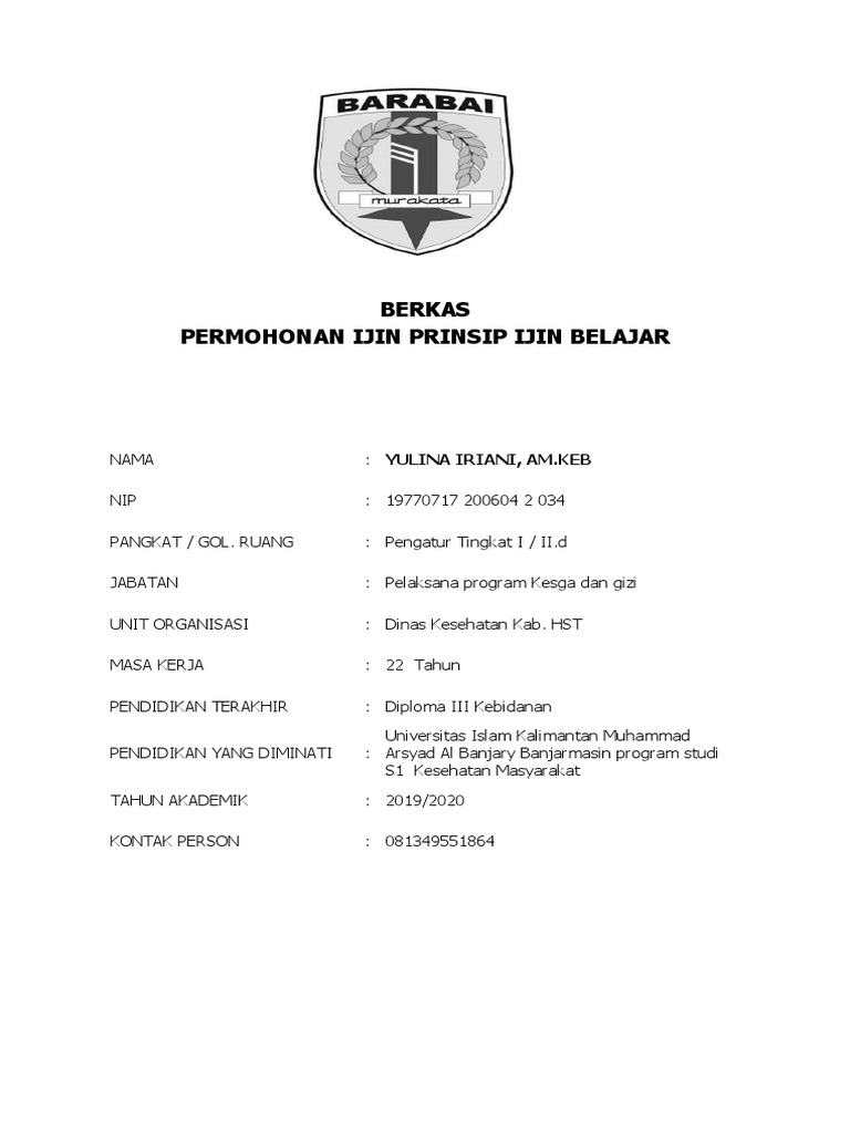 Permohonan Ijin Belajar PNS Yulina Iriani | PDF