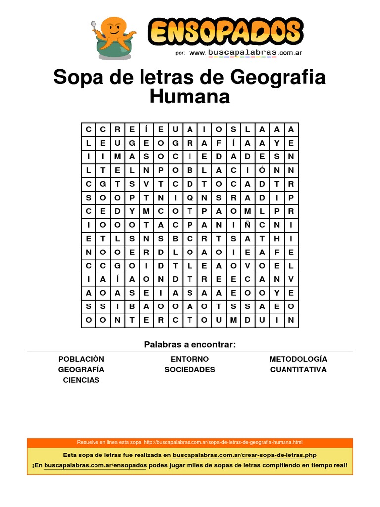 Sopa de Letras de Geografia Humana | PDF