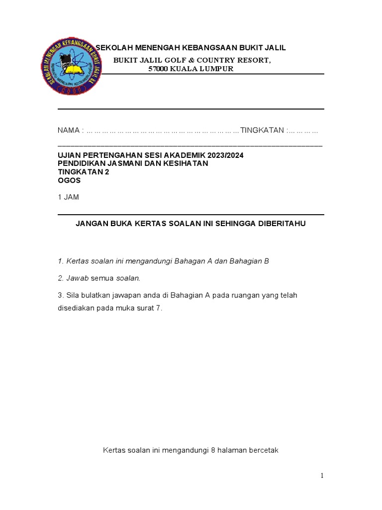Soalan PJPK Tingkatan1 2023 | PDF