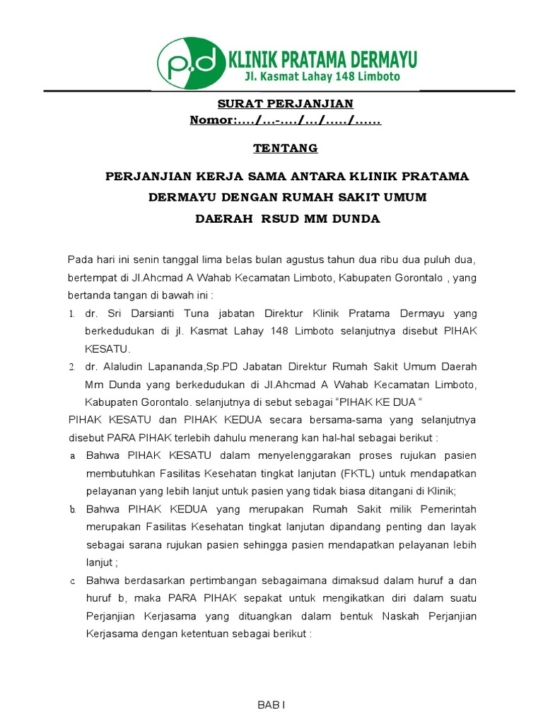 Surat Perjanjian Rujukan RSUD MM Dunda | PDF