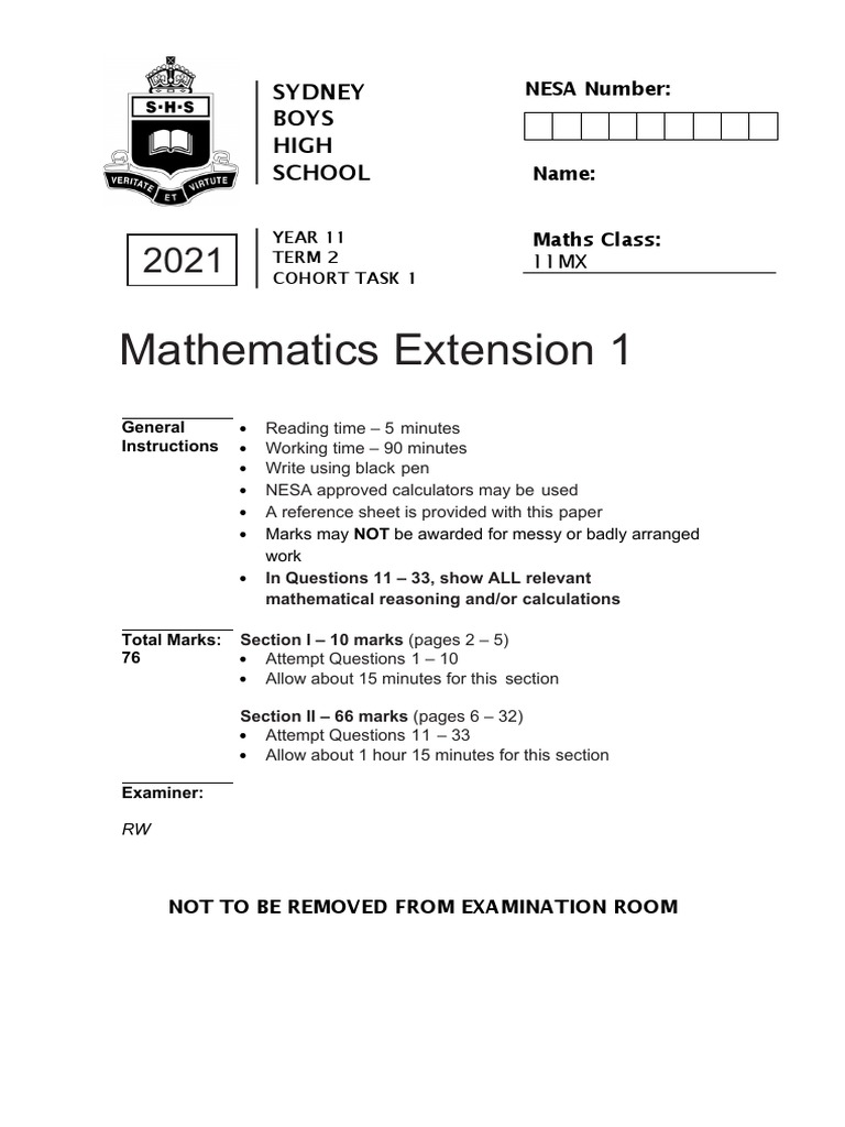 Sydney Boys 2021 3U Prelim HY & Solutions | PDF | Mortgage Loan | Mathematics