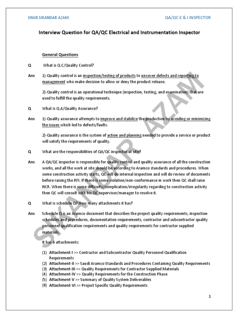 2-Interview Questions For QC E&I | PDF | Physical Sciences | Materials Science