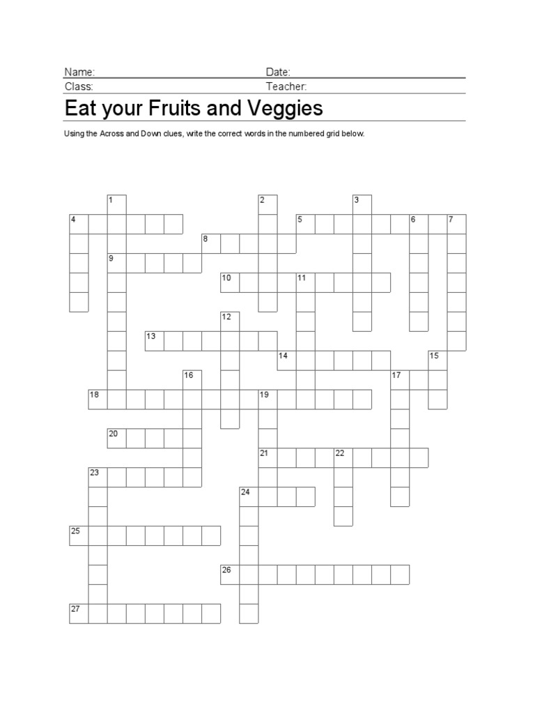 Eat Your Fruit and Veggies - Crossword 2 | PDF | Fruit | Vegetables