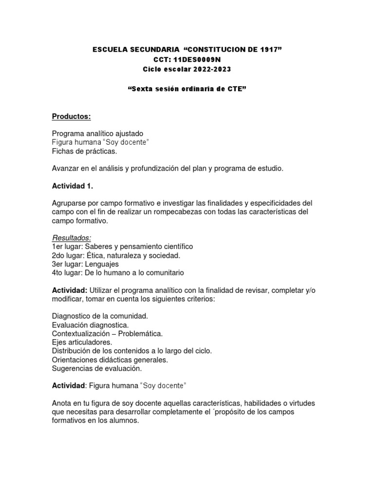 BITÁCORA - Sexta Sesion de CTE | PDF