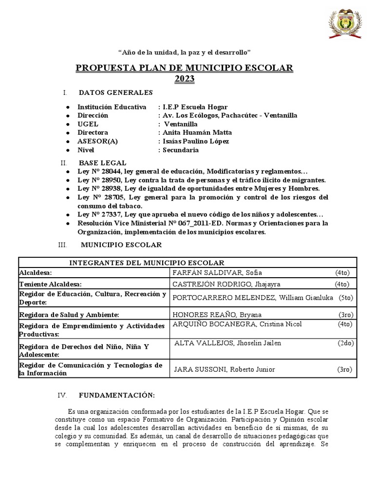 Plan de Municipio Escolar | PDF | Democracia | Ideologías políticas