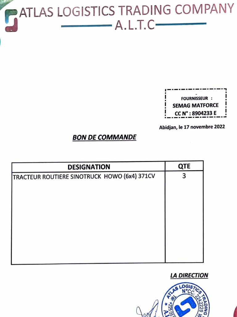 Bon de Commande 3 Camion | PDF