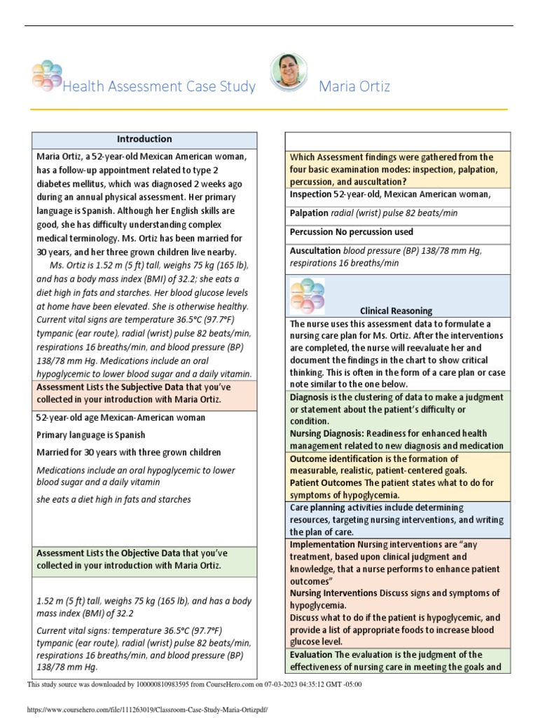 Health Assessment: Maria Ortiz Case Study | PDF | Hypoglycemia ...