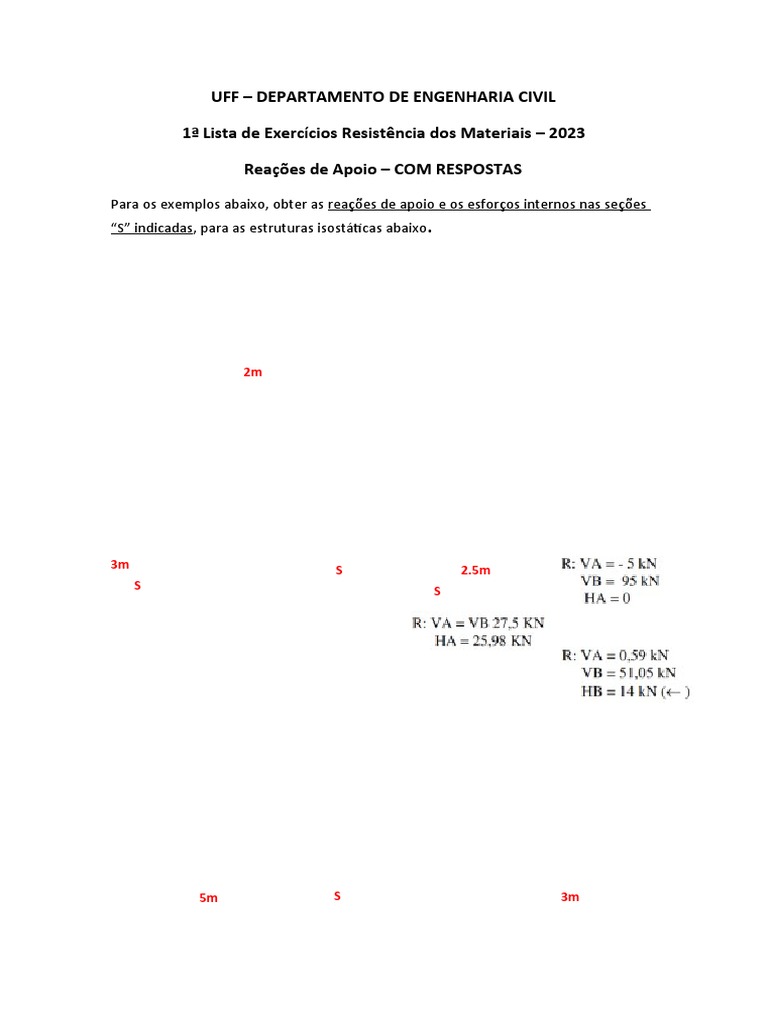 1a Lista de Exercícios RESMAT - 2023 - 1 | PDF