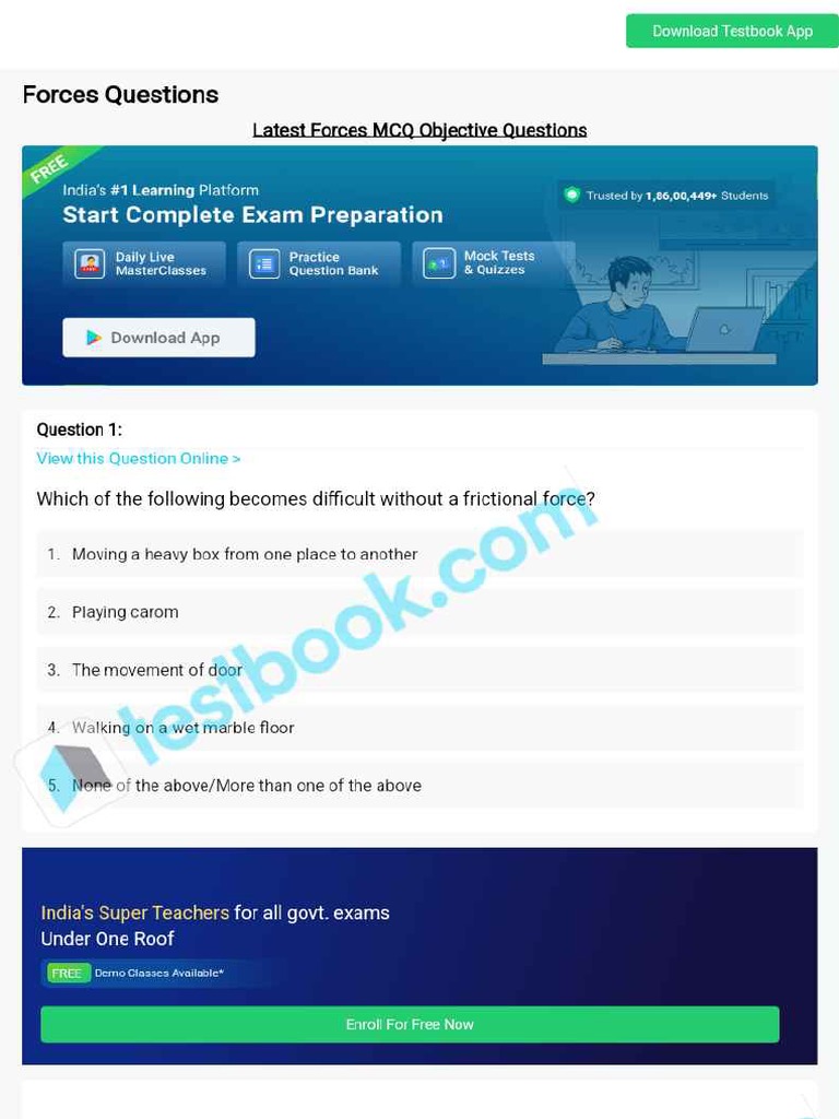 MCQ On Forces 5eea6a0c39140f30f369dfe9 | PDF