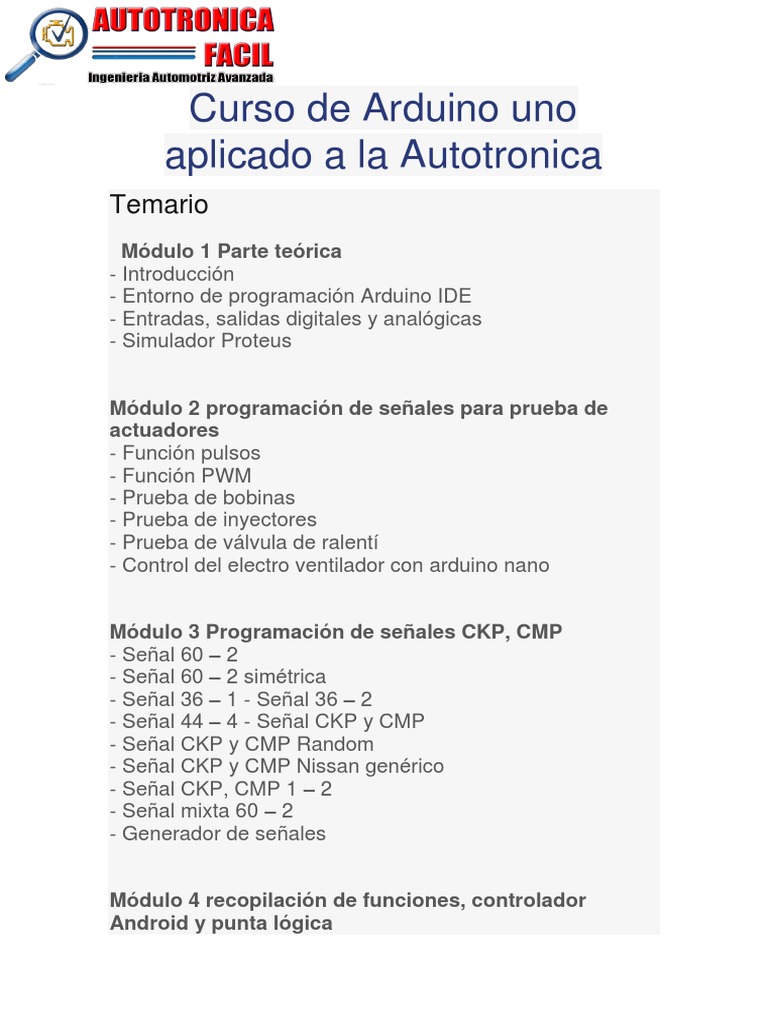 Curso de Arduino Uno Aplicado A La Autotronica | PDF