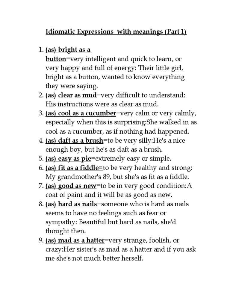 Idiomatic Expressions With Meanings | PDF