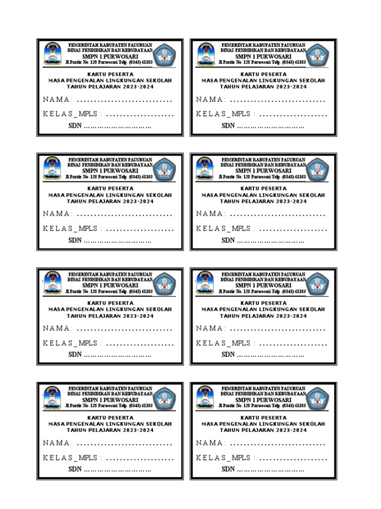 Contoh Kartu Peserta MPLS Terbaru | PDF