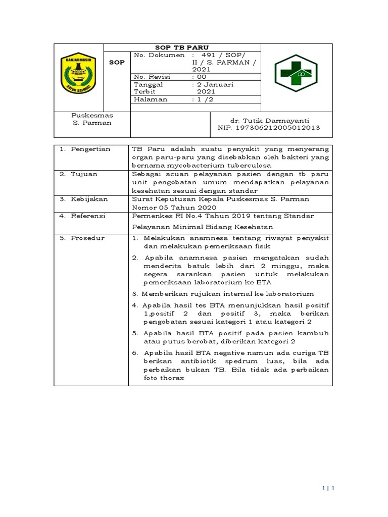 4.4.1.5 Sop SPM TB Paru 2021 | PDF