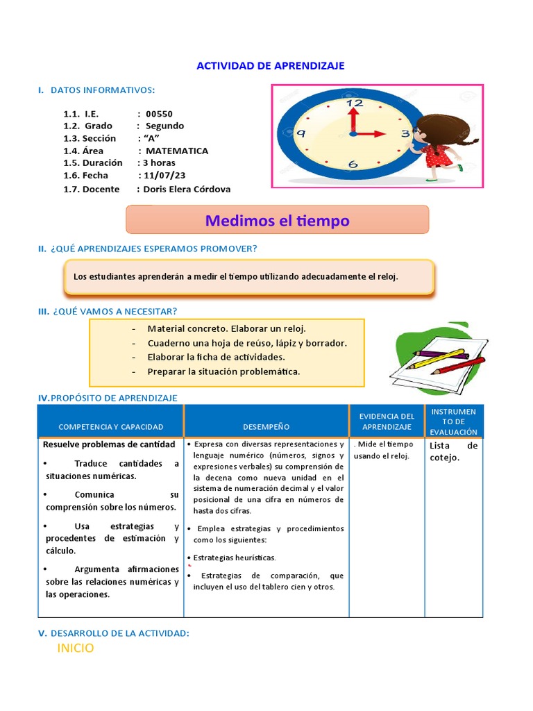D2 A1 SESION MAT. Medimos El Tiempo | PDF | Reloj | Evaluación