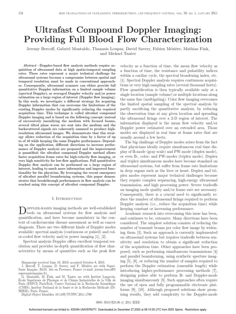 Ultrafast Compound Doppler Imaging Providing Full Blood Flow Characterization | PDF | Medical ...