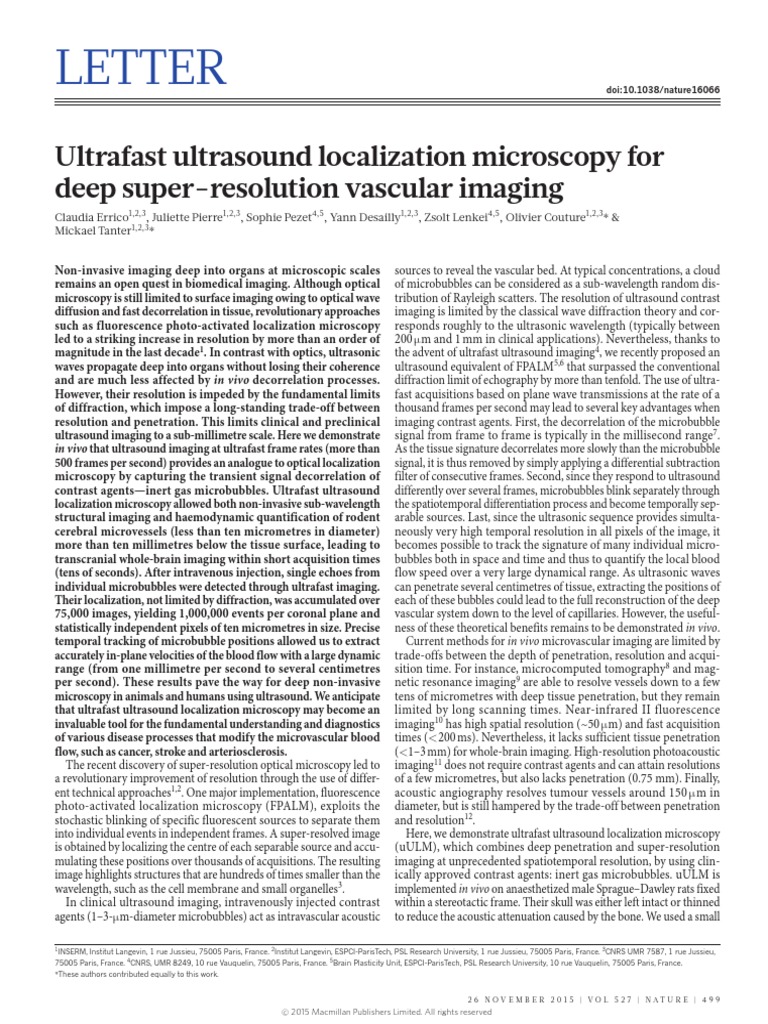 Ultrafast Ultrasound Localization Microscopy For Deep Super-Resolution ...