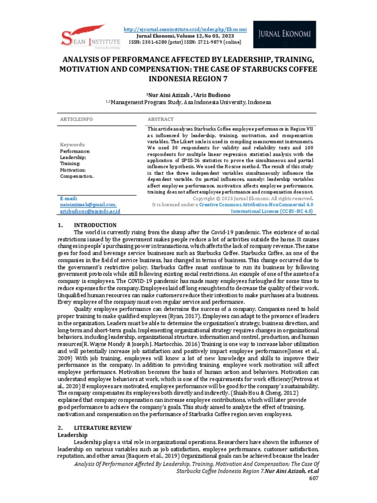 Analysis of Performance Affected by Leadership, Training, Motivation and Compensation The Case ...