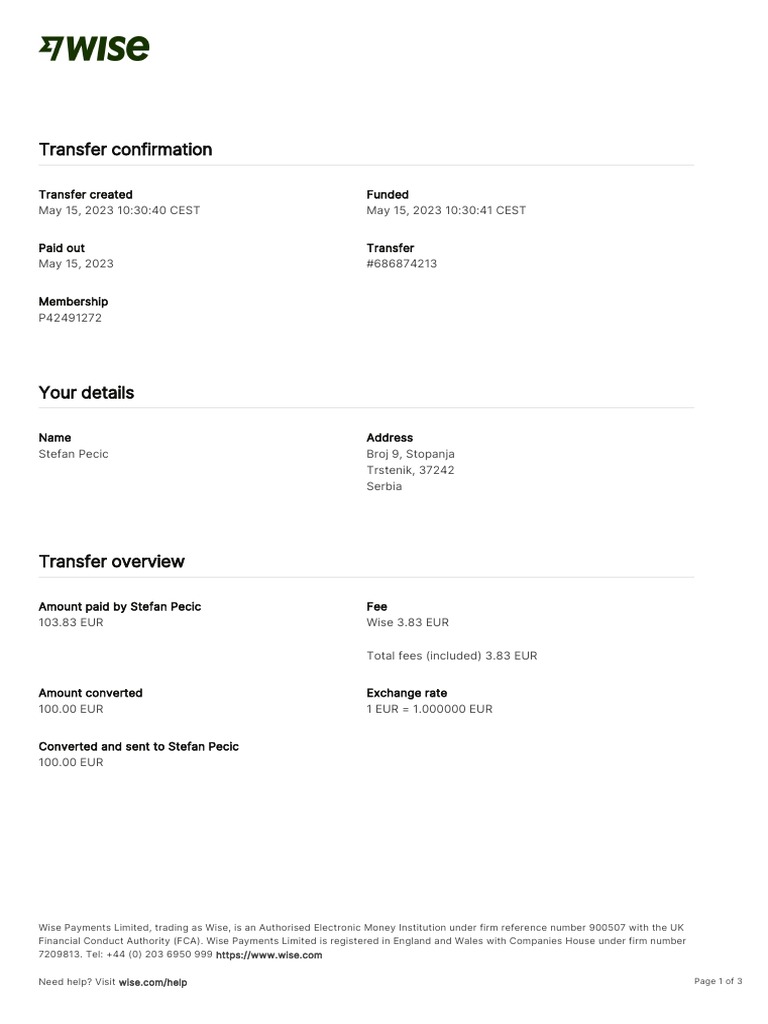 Wise Transaction Invoice Transfer 686874213 1116305162 en | PDF | Banks ...