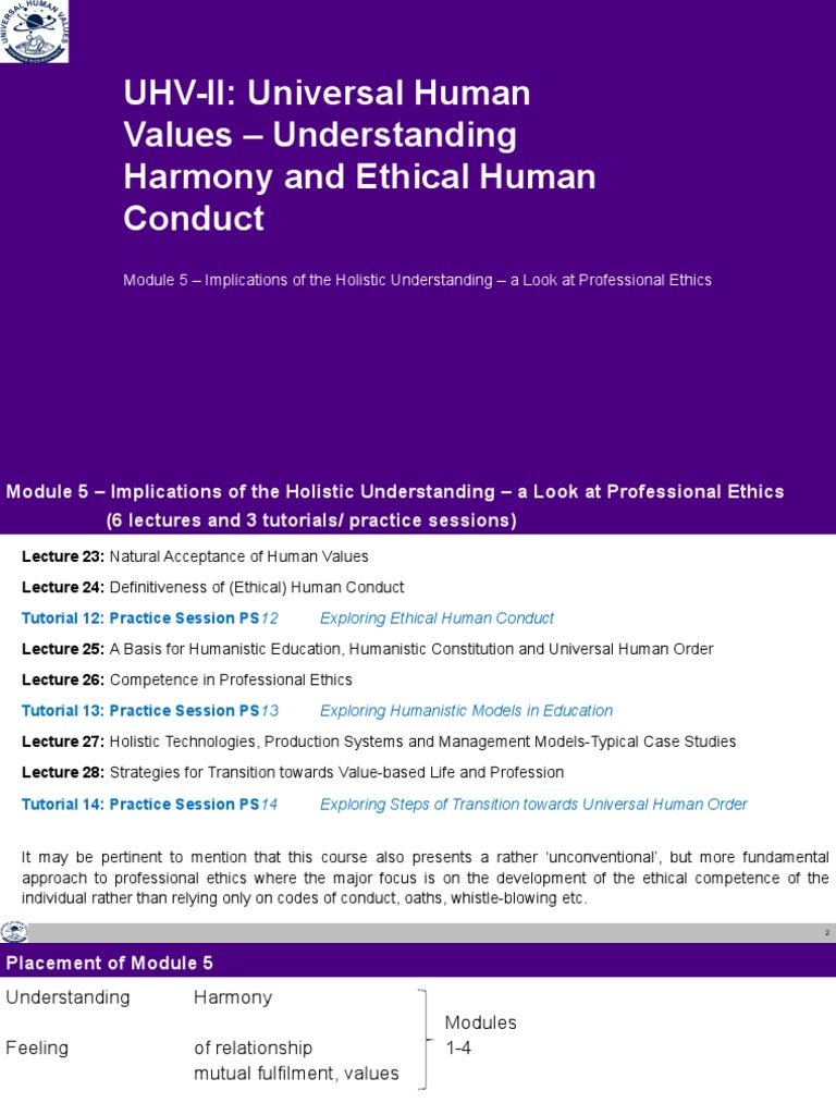 UHV II Lecture 23-25 Ethics v1 | PDF | Professional Ethics | Happiness