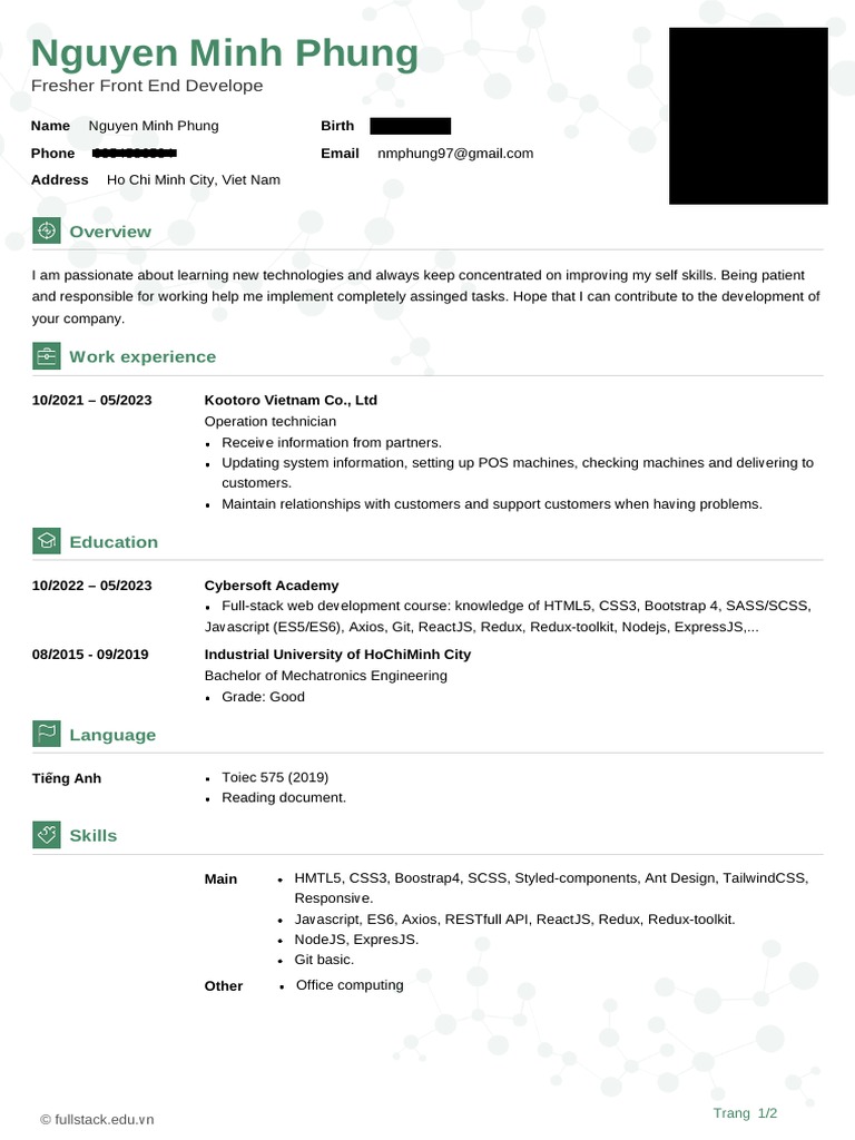 CV Nguyen Minh Phung Front End Developer en | PDF | Hypertext | Software Engineering