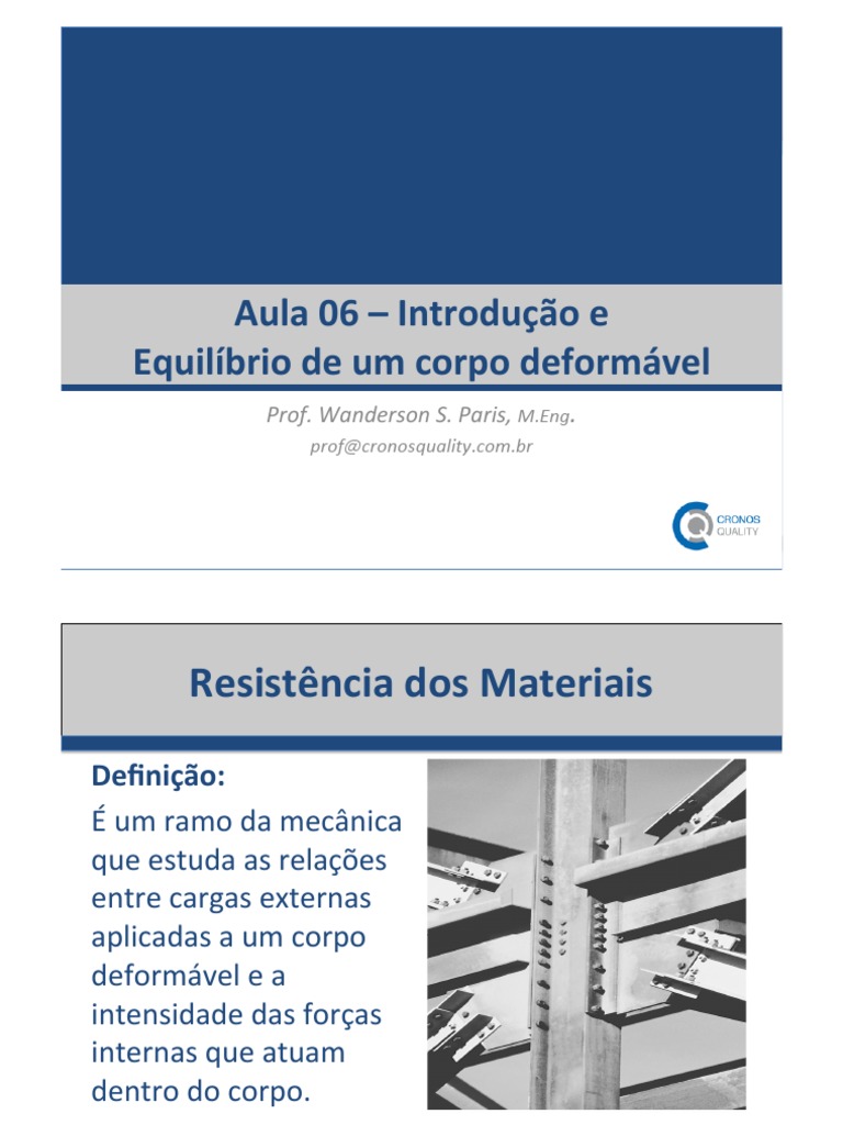 Aula 06 Introduao e Equilibrio de Um Corpo Deformavel | PDF | Resistência dos materiais | Mecânica