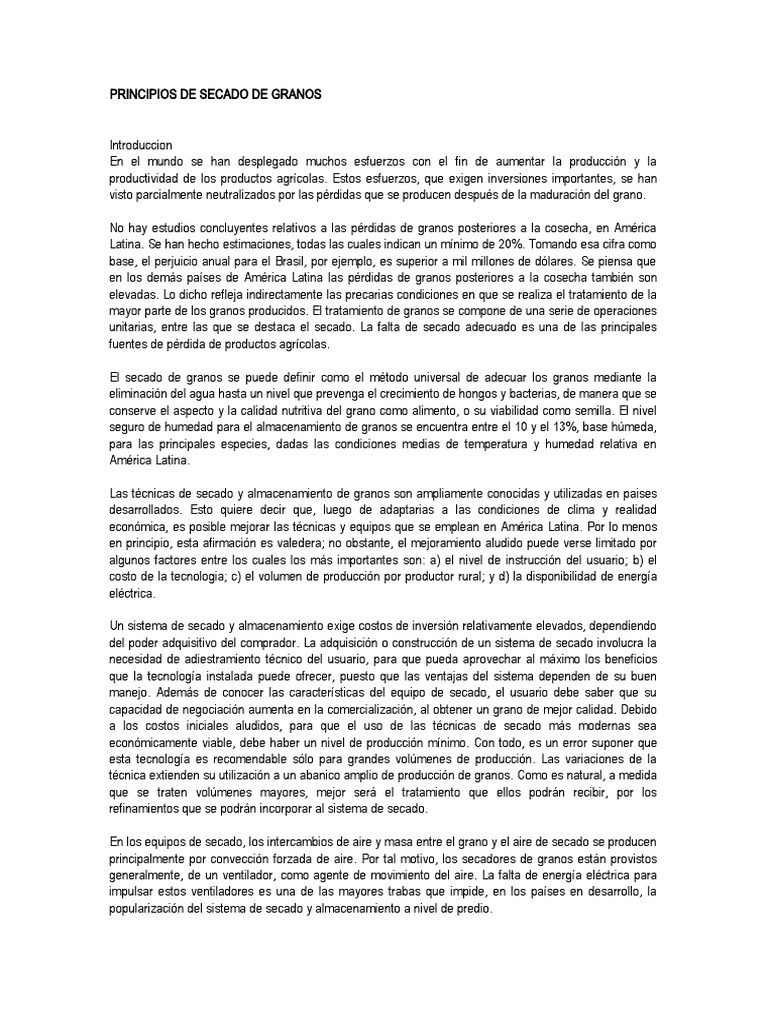 Principios De Secado De Granos Pdf Humedad Temperatura
